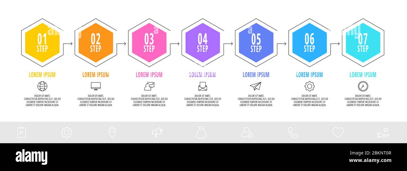 Hexagon infographic design template with 7 options and arrows. Vector ...