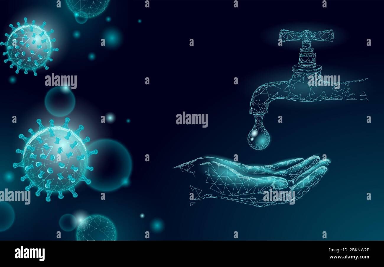 Stop coronavirus wash hands 3D low poly render. Prevention infection ...