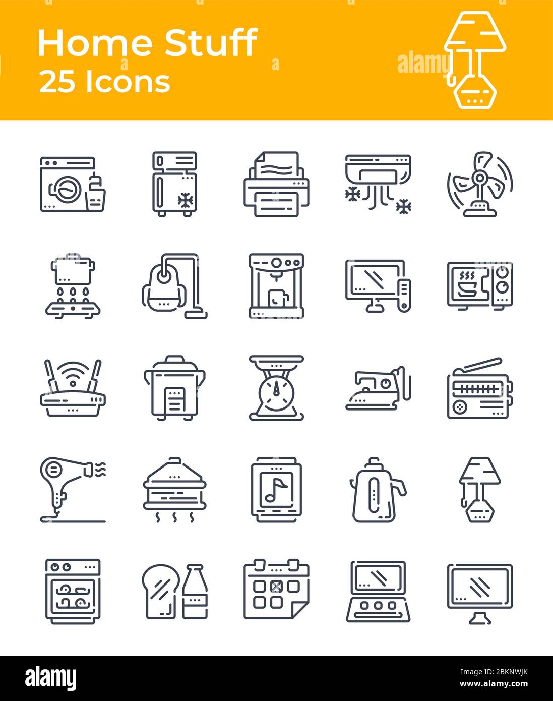 Vector illustration of home stuff icon set with black color and line ...