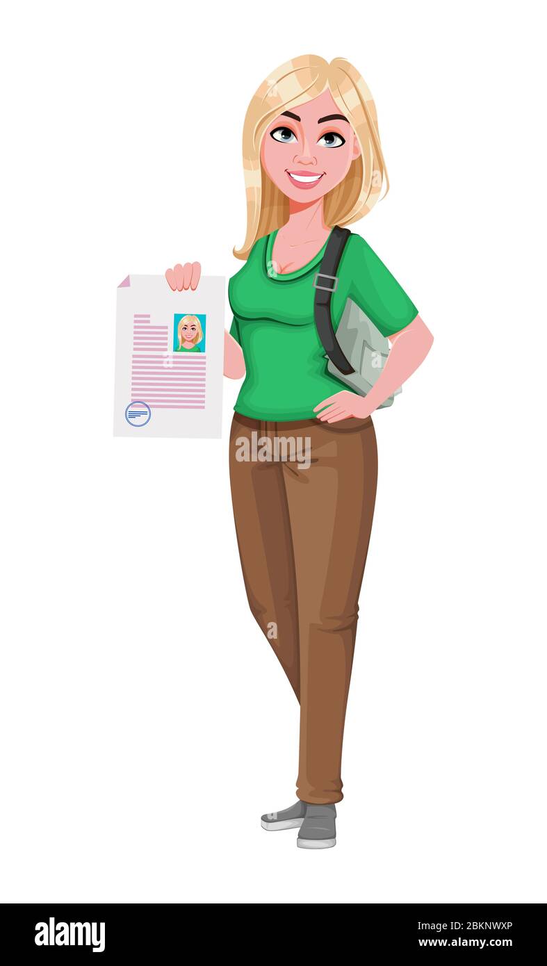 Young happy student girl holding signed document. Cheerful female ...