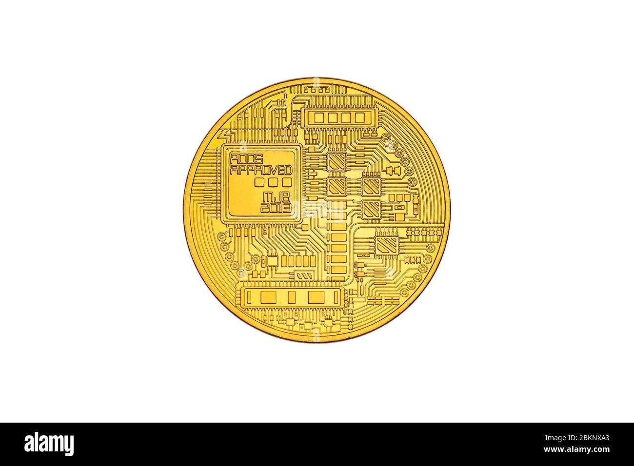 bitcoin closeup with BIT symbol isolated on white background. Tail side ...