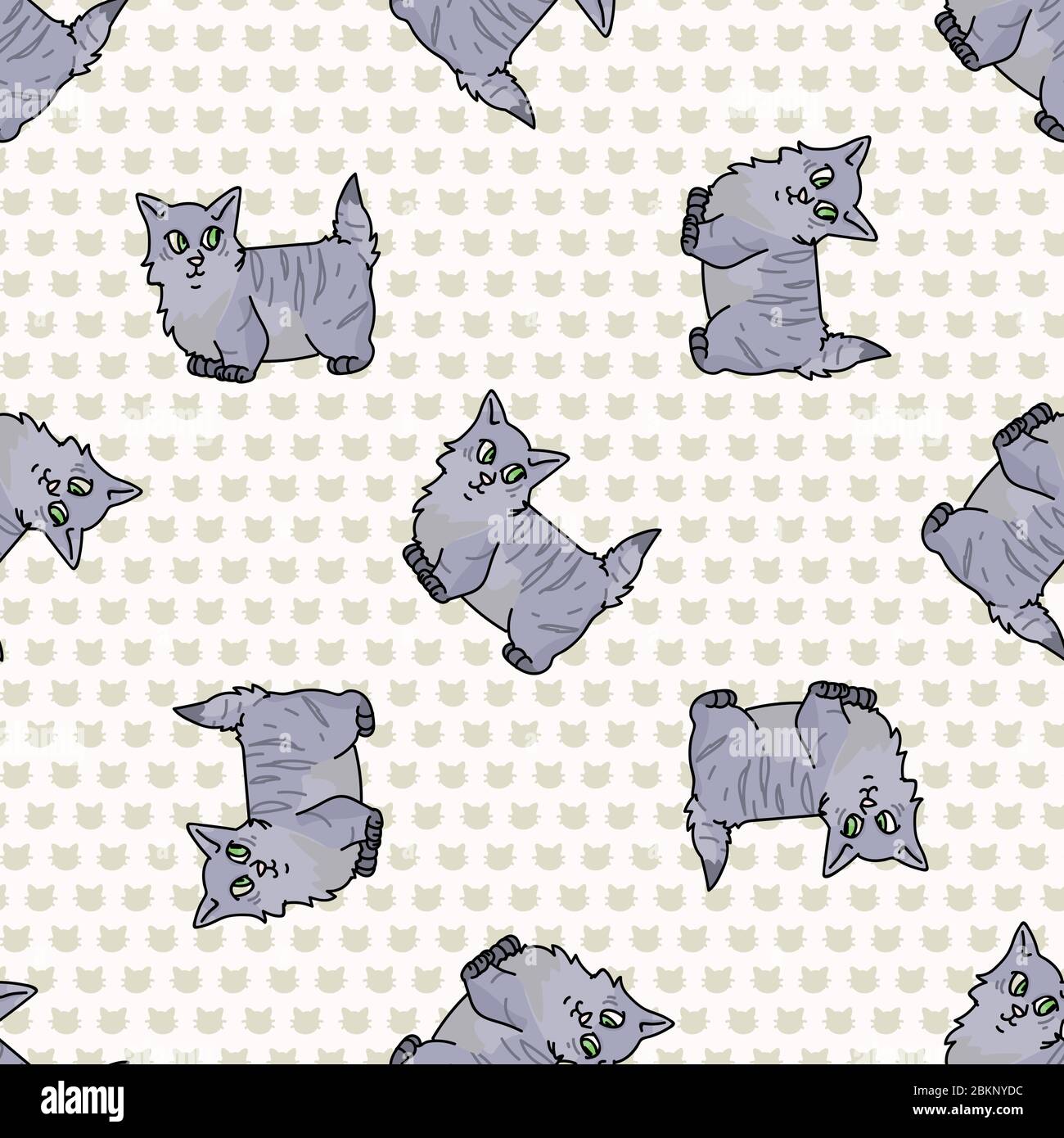 Cute cartoon munchkin kitten seamless vector pattern. Pedigree kitty ...