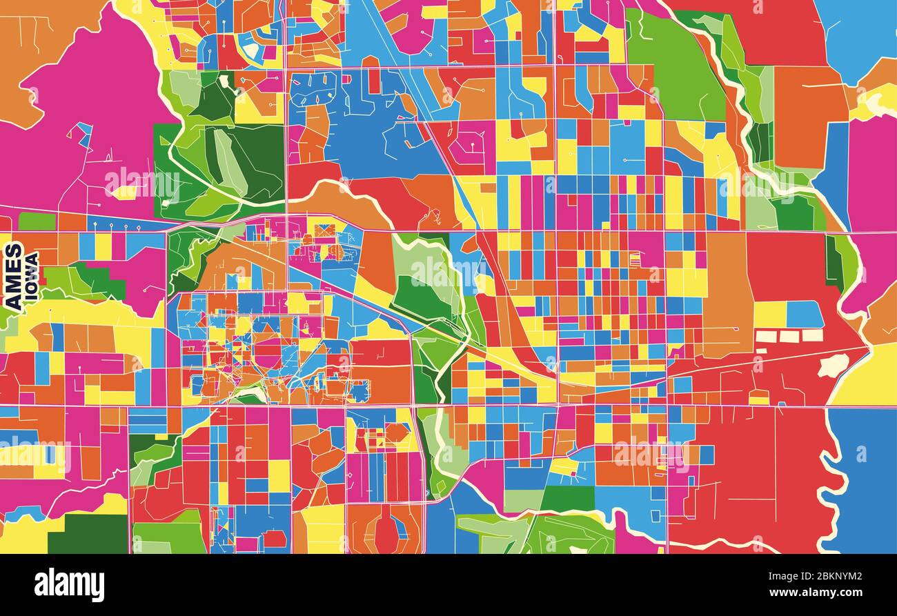 Colorful vector map of Ames, Iowa, USA. Art Map template for ...