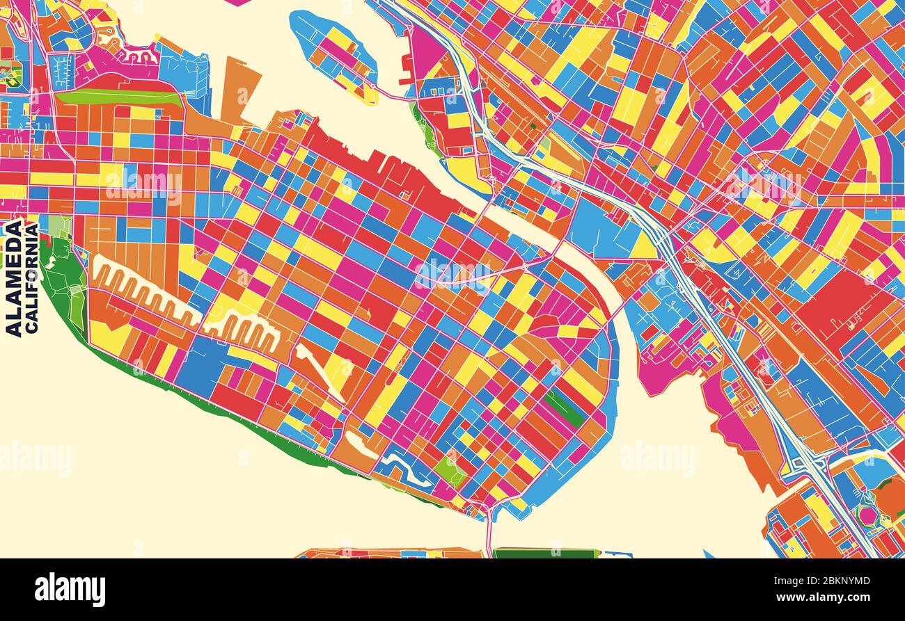Colorful vector map of Alameda, California, USA. Art Map template for ...