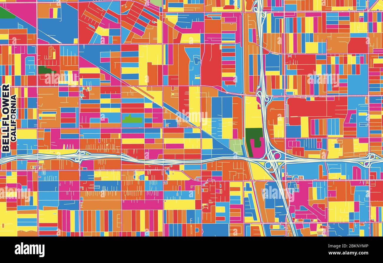 Colorful vector map of Bellflower, California, USA. Art Map template ...