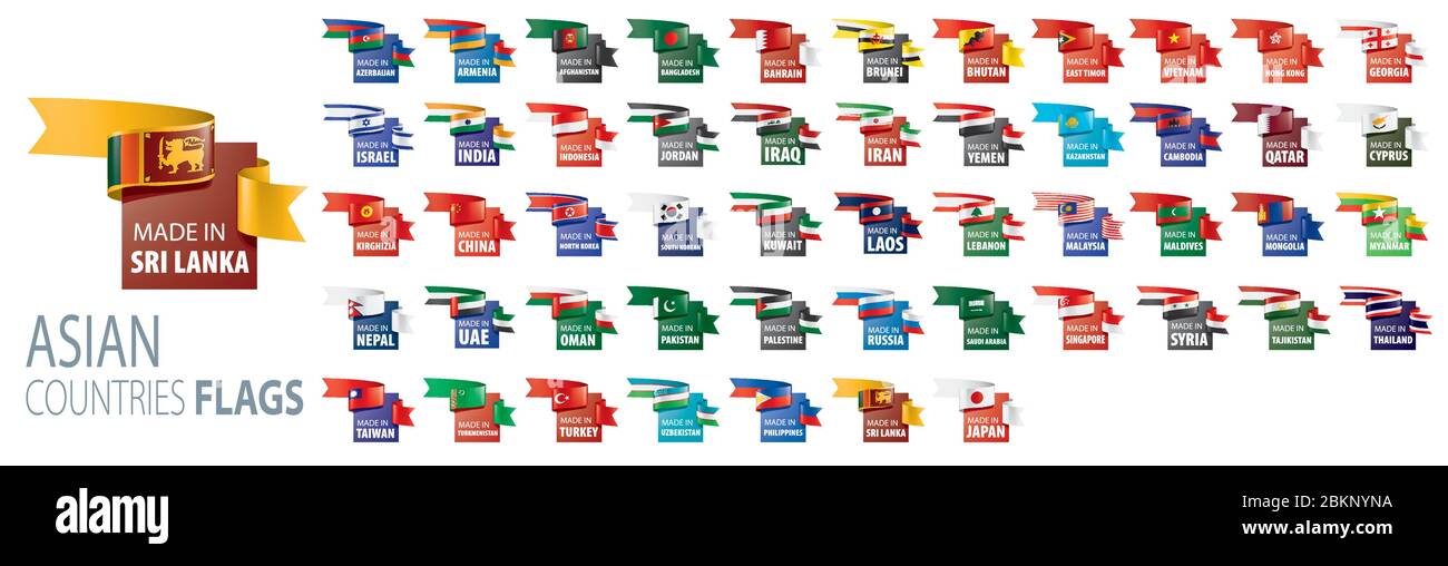 National flags of Asian countries. Vector illustrations Stock Vector ...