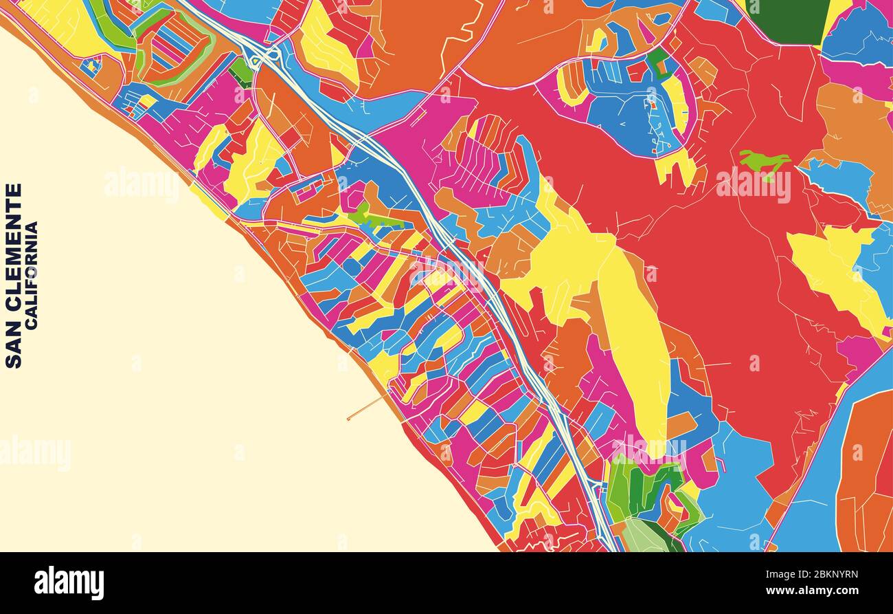 Colorful vector map of San Clemente, California, USA. Art Map template ...