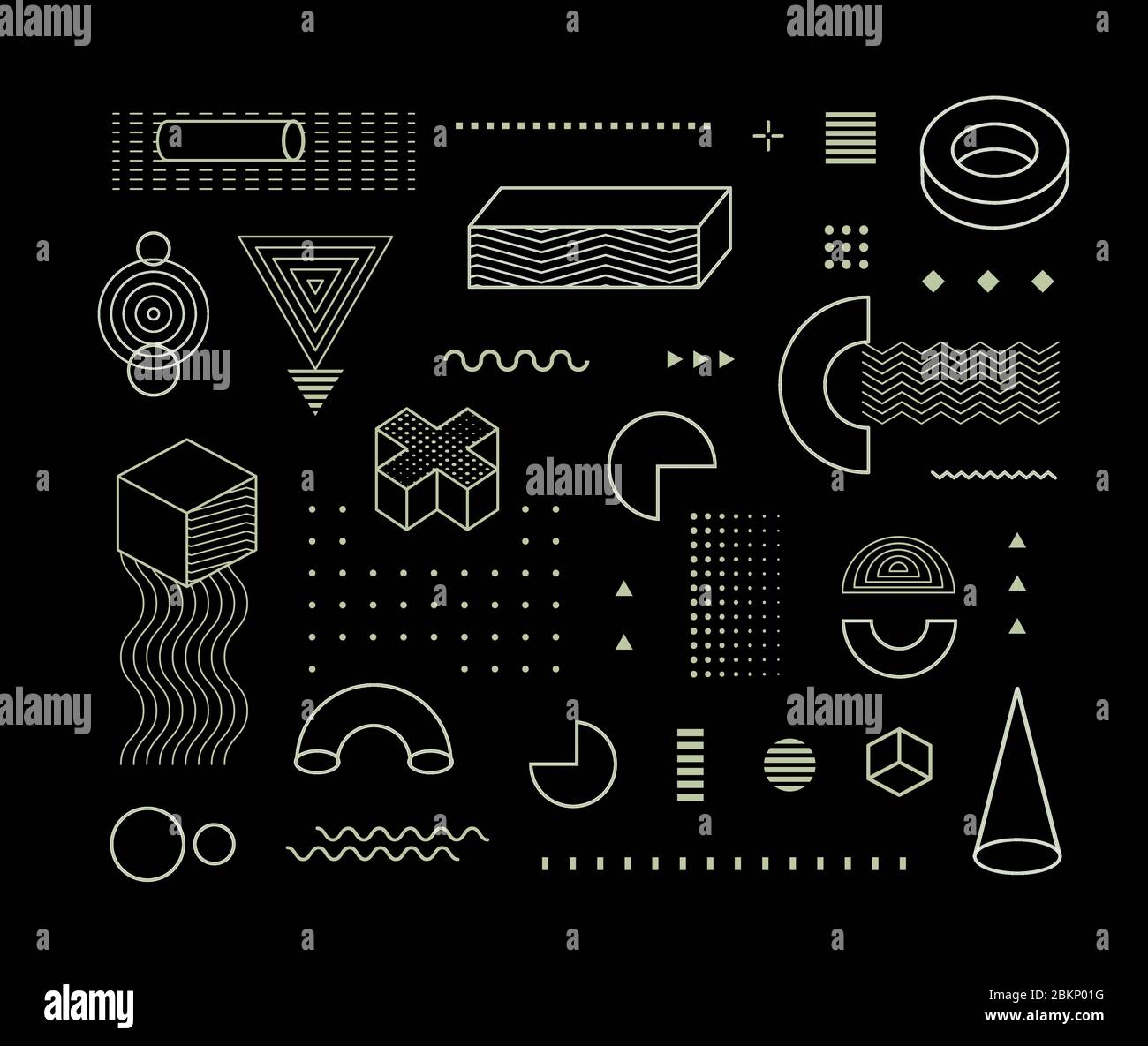 Geometrical pattern elements, set of memphis objects, shapes, dots and ...