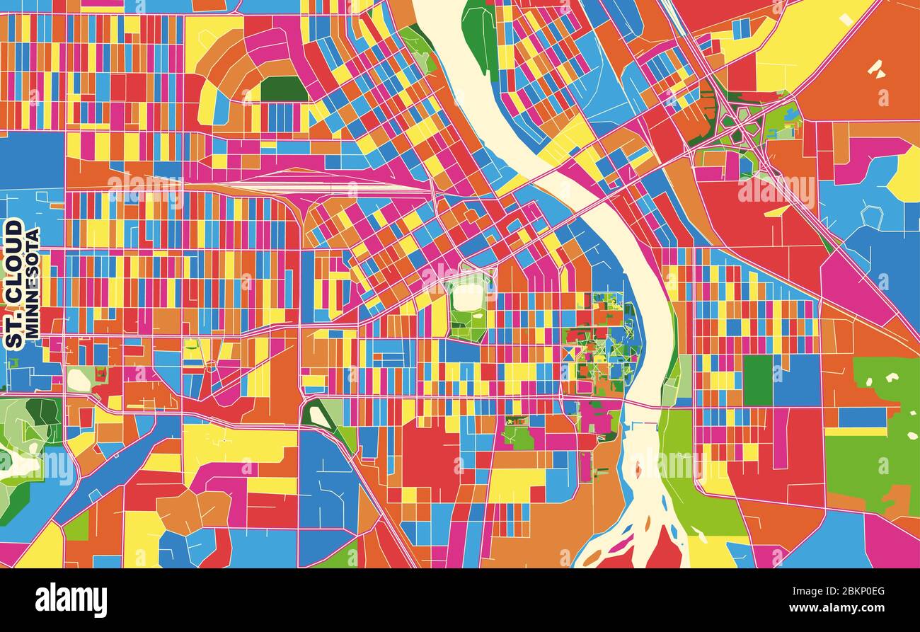 Colorful vector map of St. Cloud, Minnesota, USA. Art Map template for ...