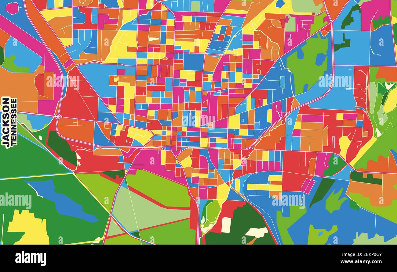 Colorful vector map of Jackson, Tennessee, USA. Art Map template for ...