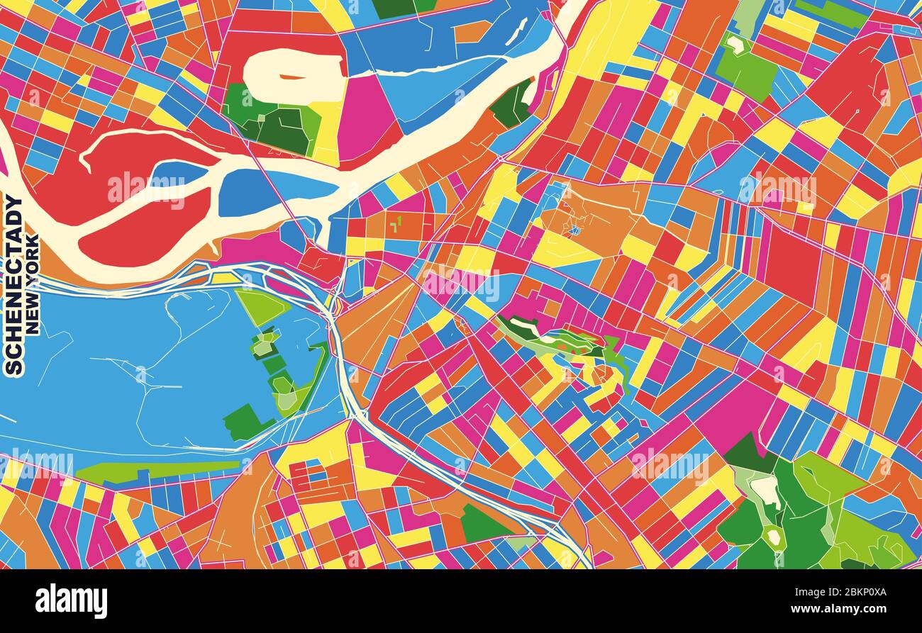Colorful vector map of Schenectady, New York, USA. Art Map template for ...