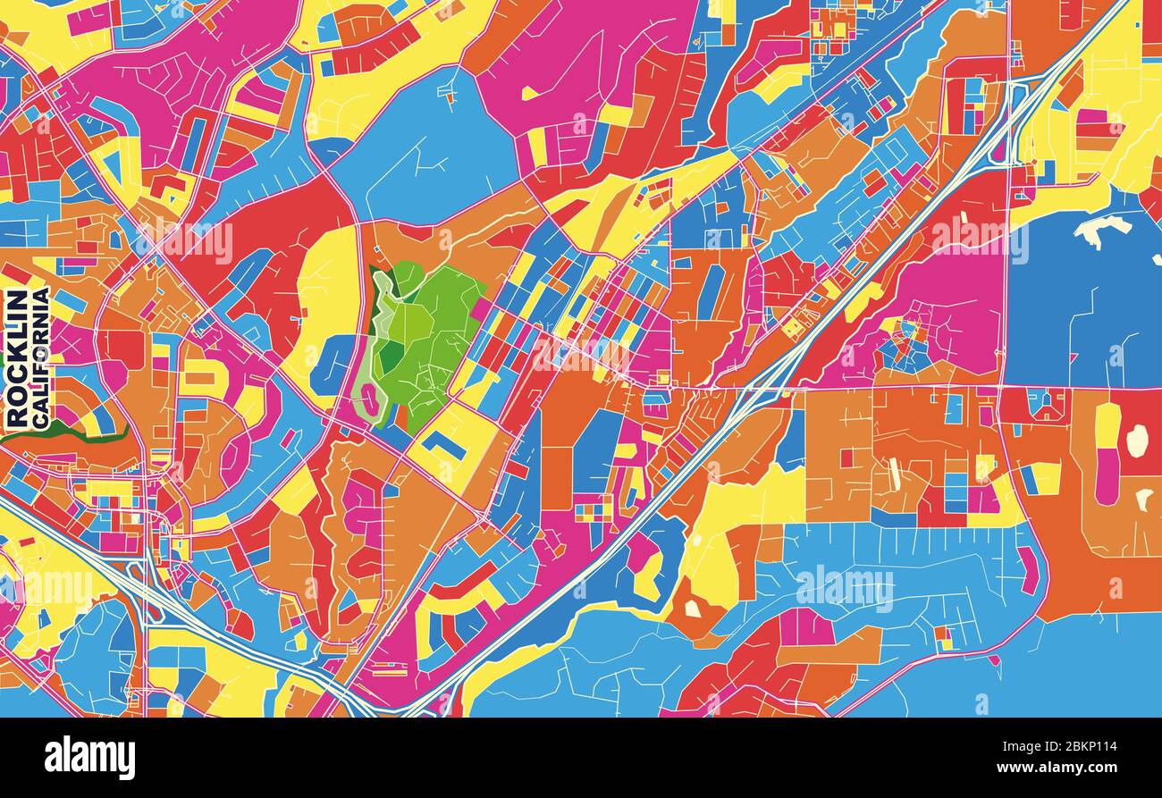 Colorful vector map of Rocklin, California, USA. Art Map template for ...