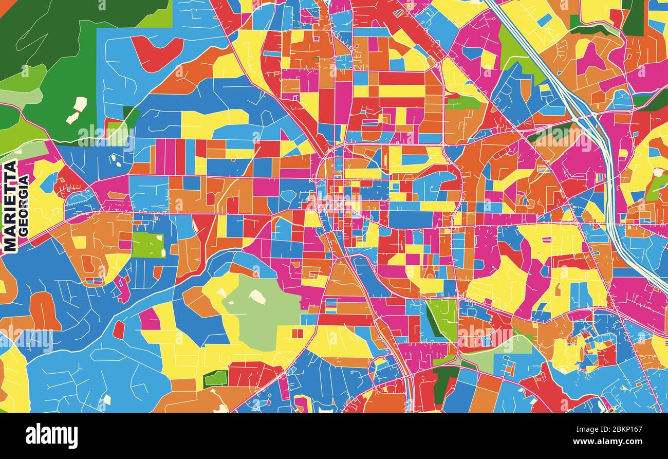 Colorful vector map of Marietta, Georgia, USA. Art Map template for ...