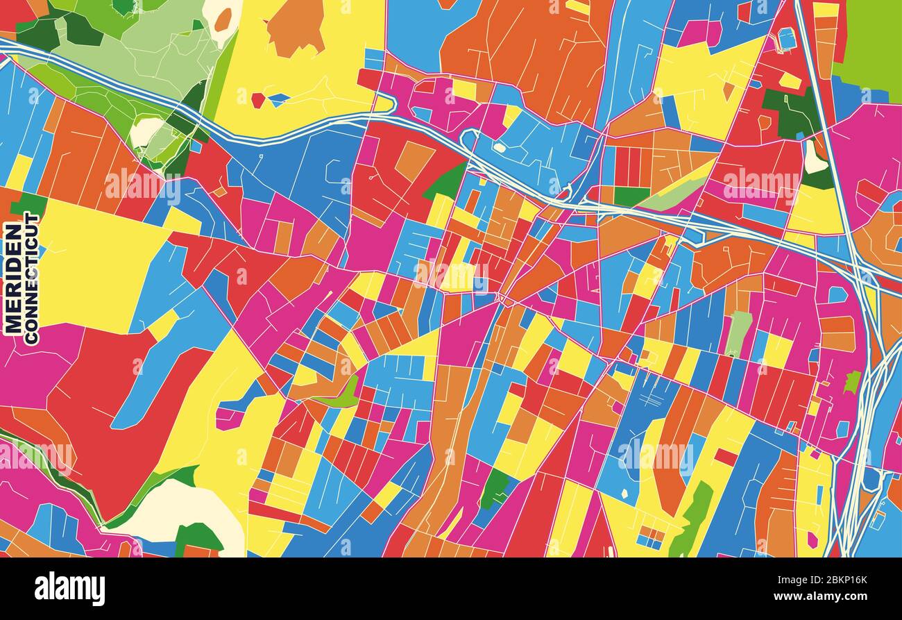 Colorful vector map of Meriden, Connecticut, USA. Art Map template for ...