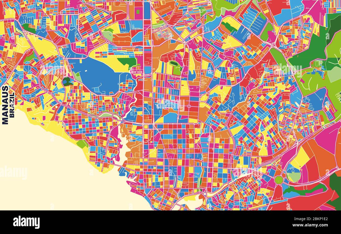 Colorful vector map of Manaus, Brazil. Art Map template for ...