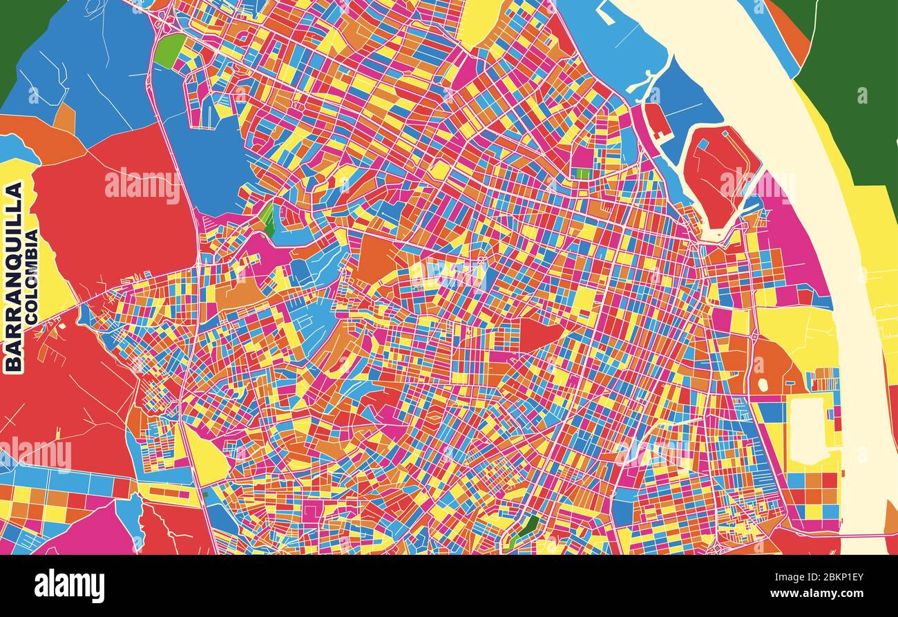 Colorful vector map of Barranquilla, Colombia. Art Map template for ...