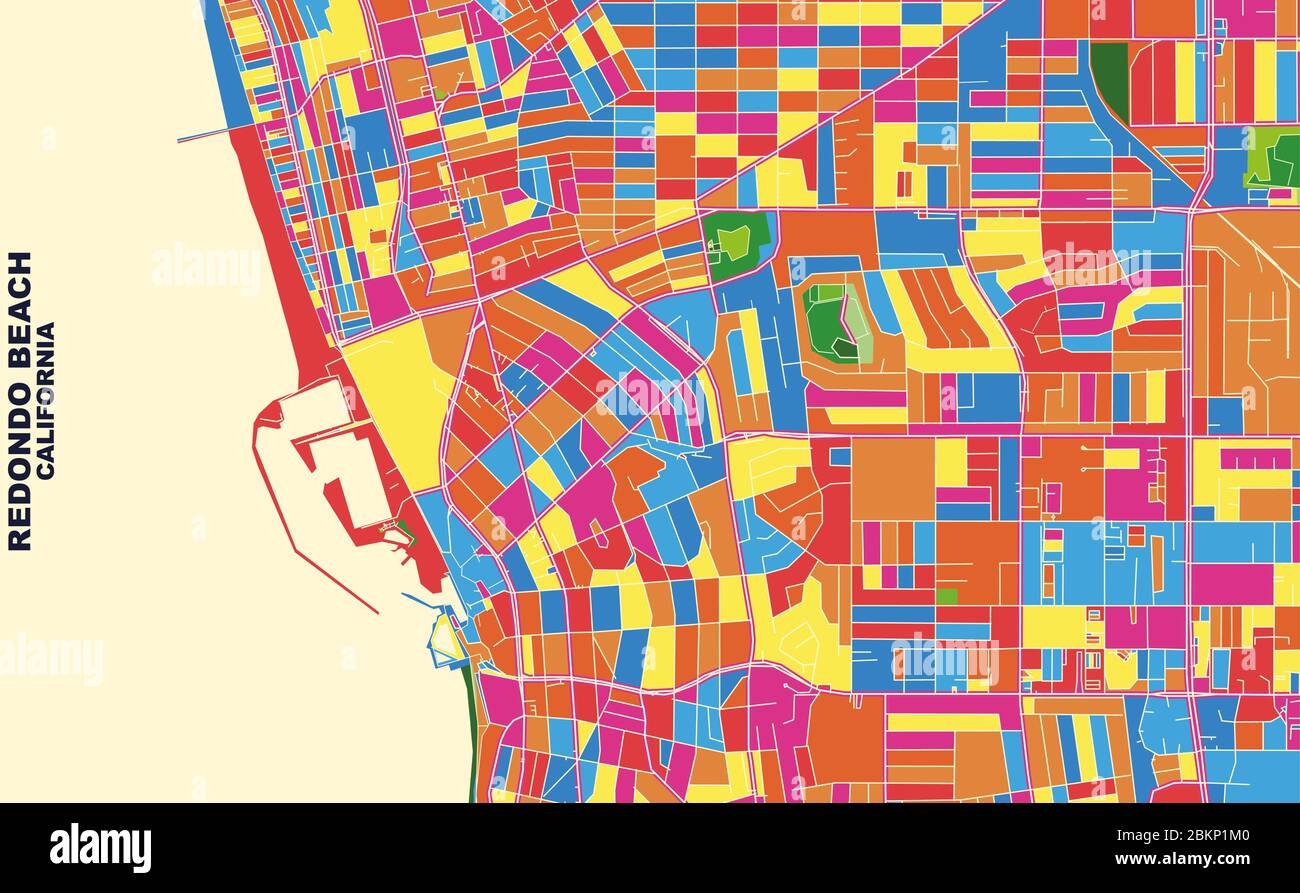 Colorful vector map of Redondo Beach, California, USA. Art Map template ...