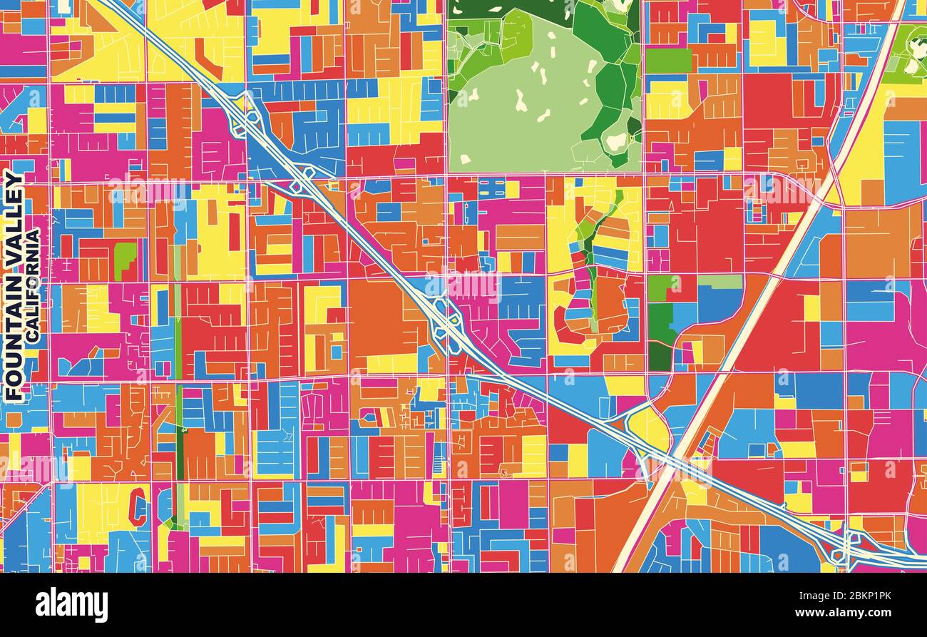 Colorful vector map of Fountain Valley, California, USA. Art Map ...