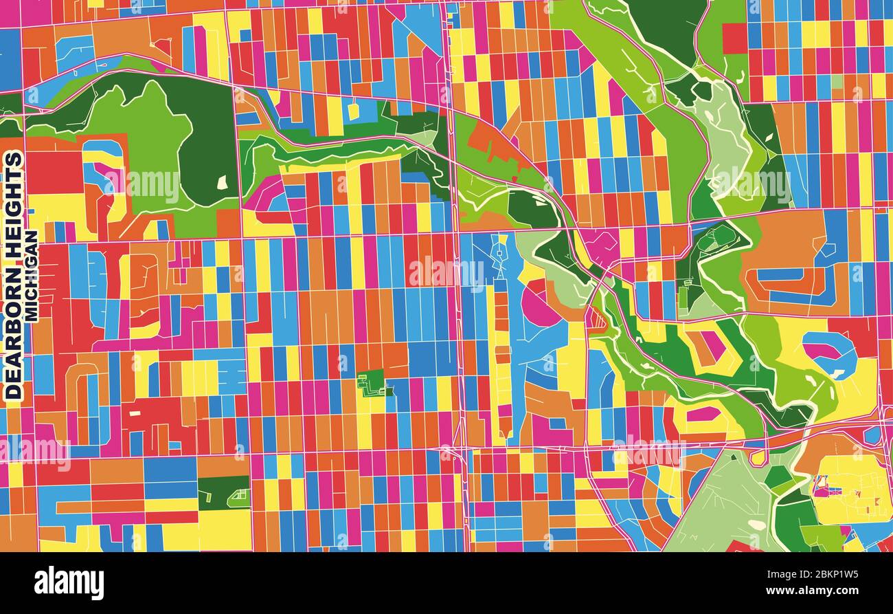 Colorful vector map of Dearborn Heights, Michigan, USA. Art Map ...