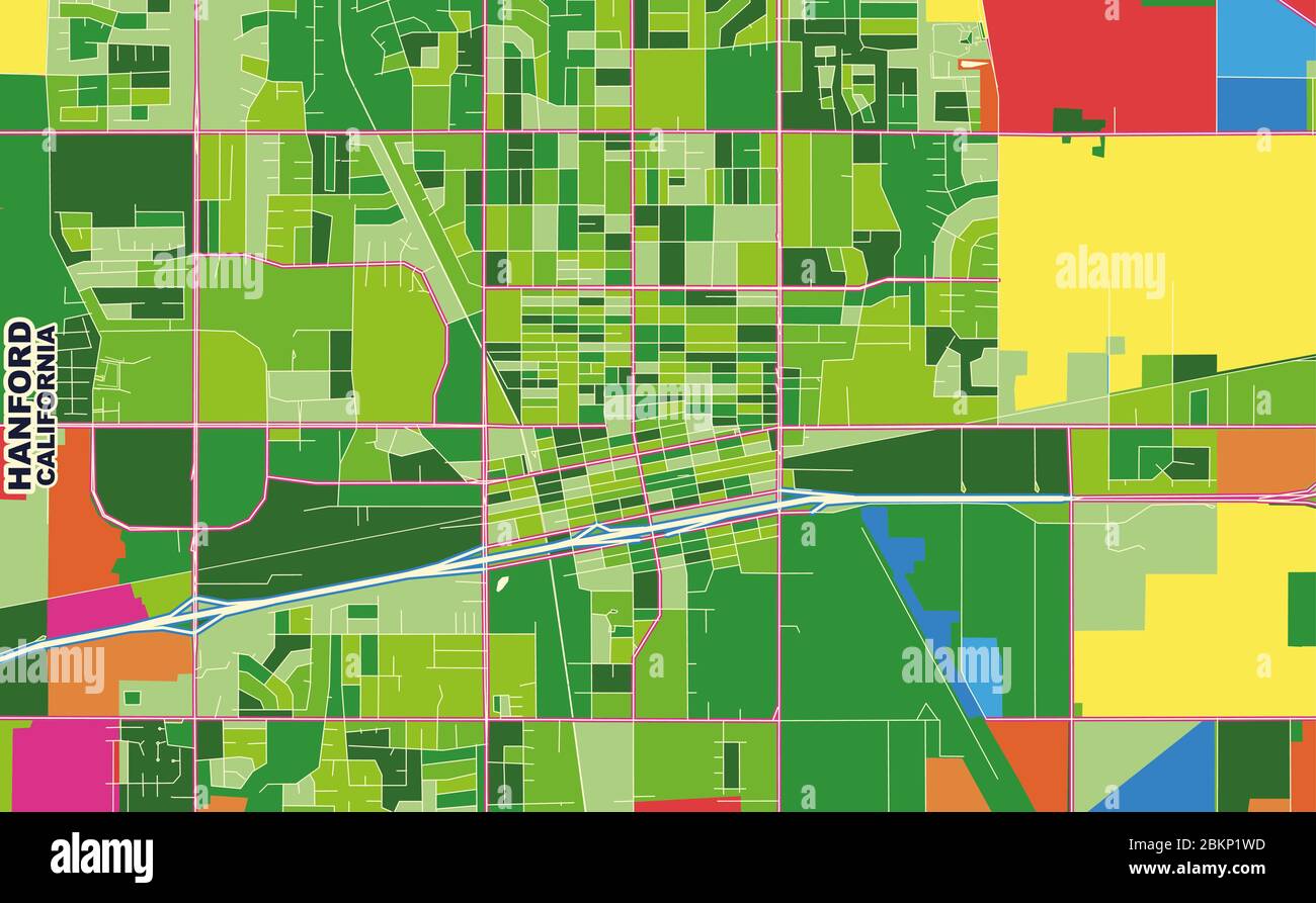 Colorful vector map of Hanford, California, USA. Art Map template for ...