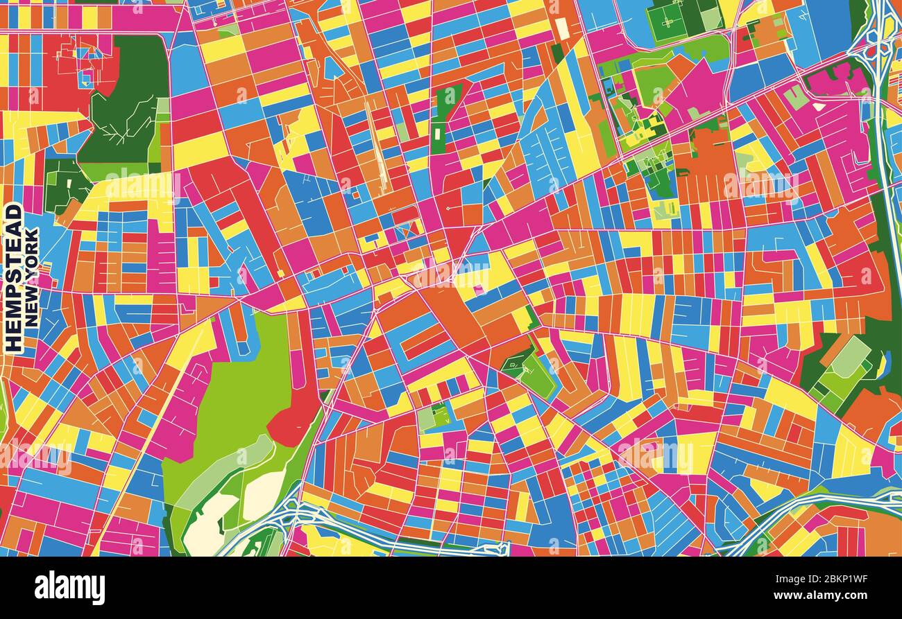 Colorful vector map of Hempstead, New York, USA. Art Map template for ...