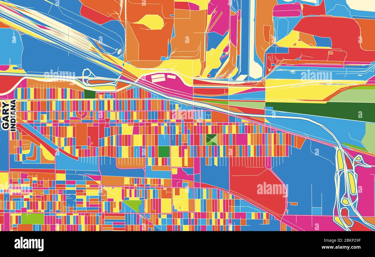Colorful vector map of Gary, Indiana, USA. Art Map template for ...