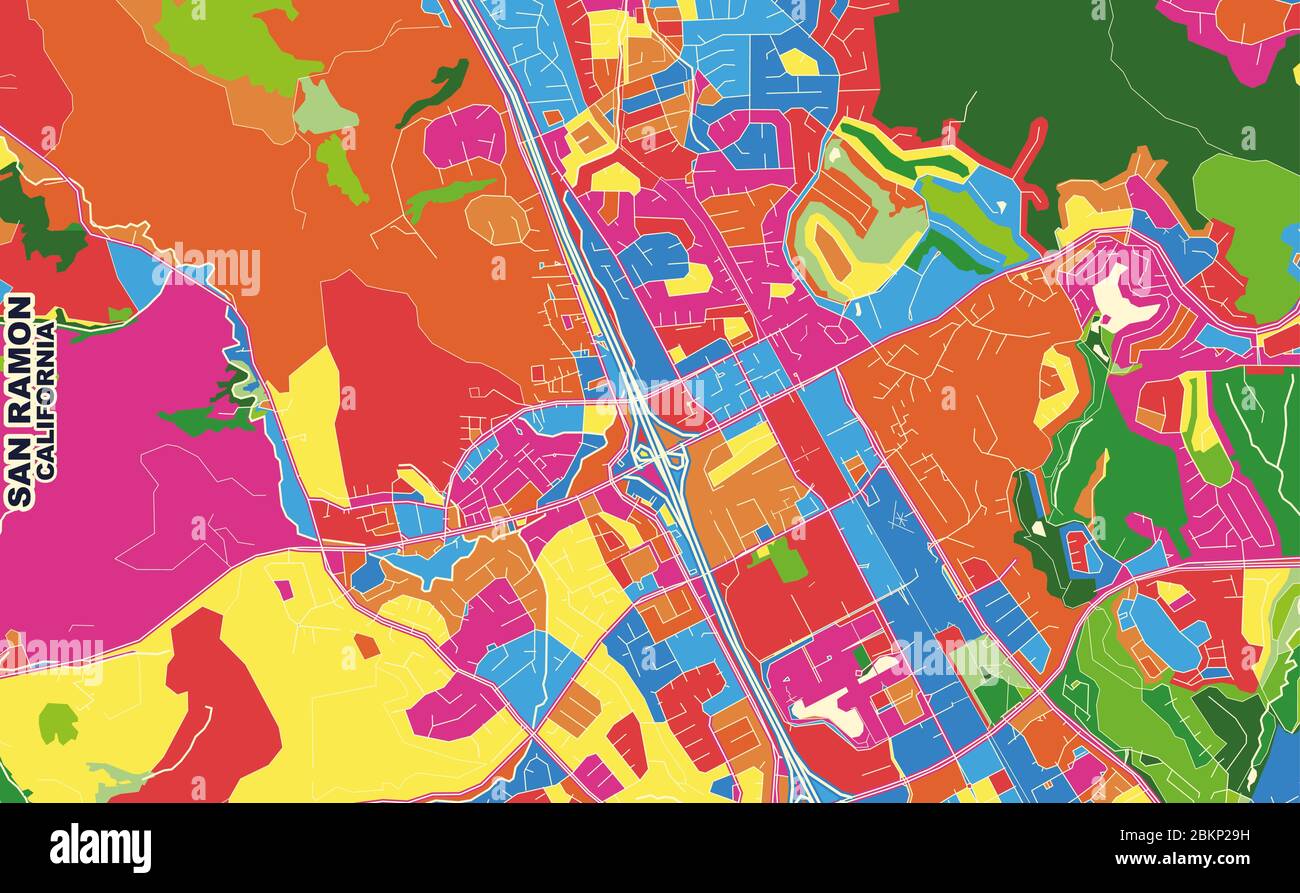 Colorful vector map of San Ramon, California, USA. Art Map template for ...