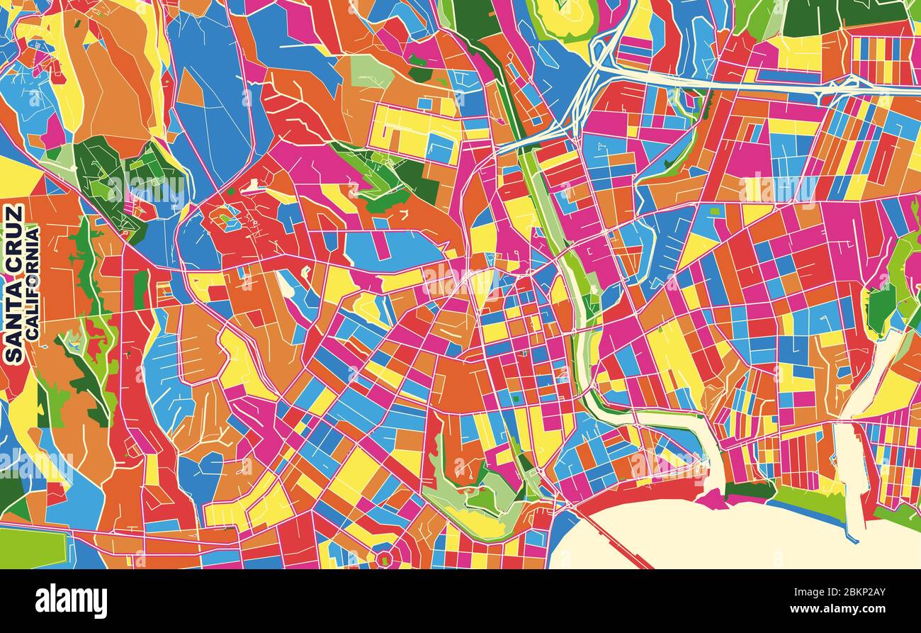 Colorful vector map of Santa Cruz, California, USA. Art Map template ...