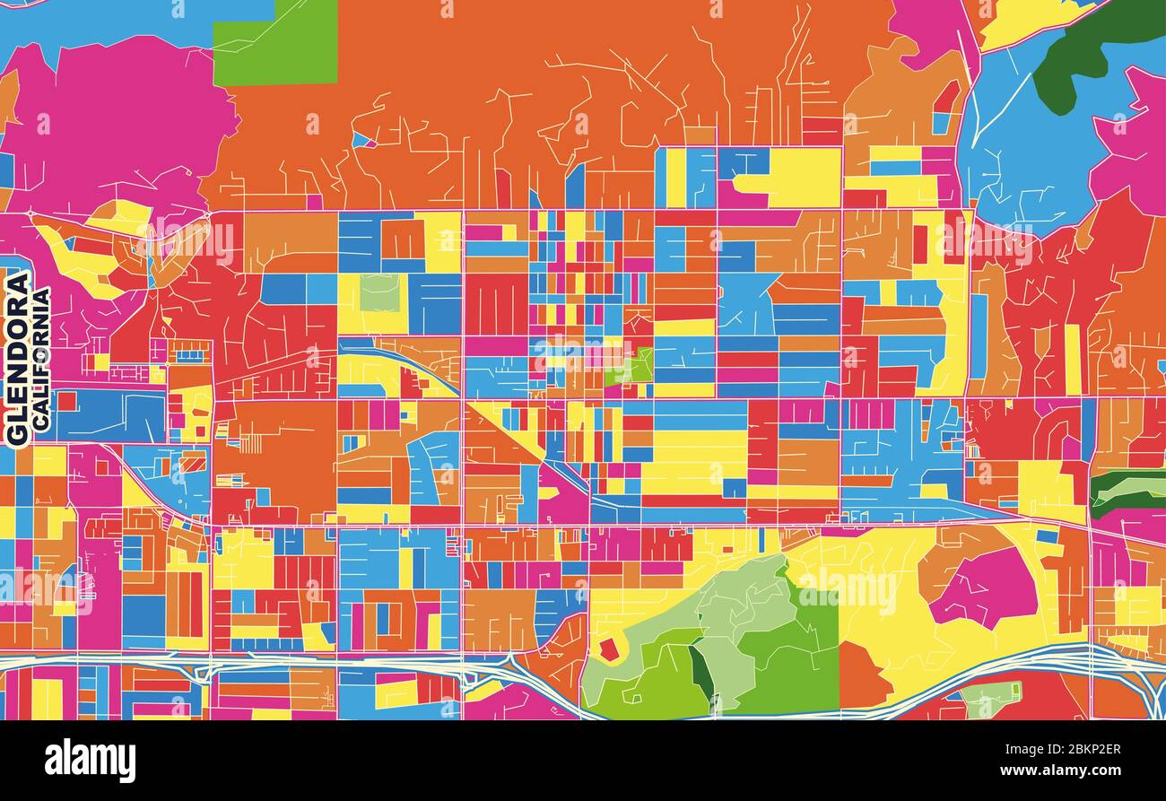 Colorful vector map of Glendora, California, United States of America ...