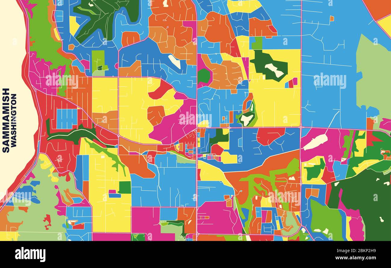 Colorful vector map of Sammamish, Washington, USA. Art Map template for ...