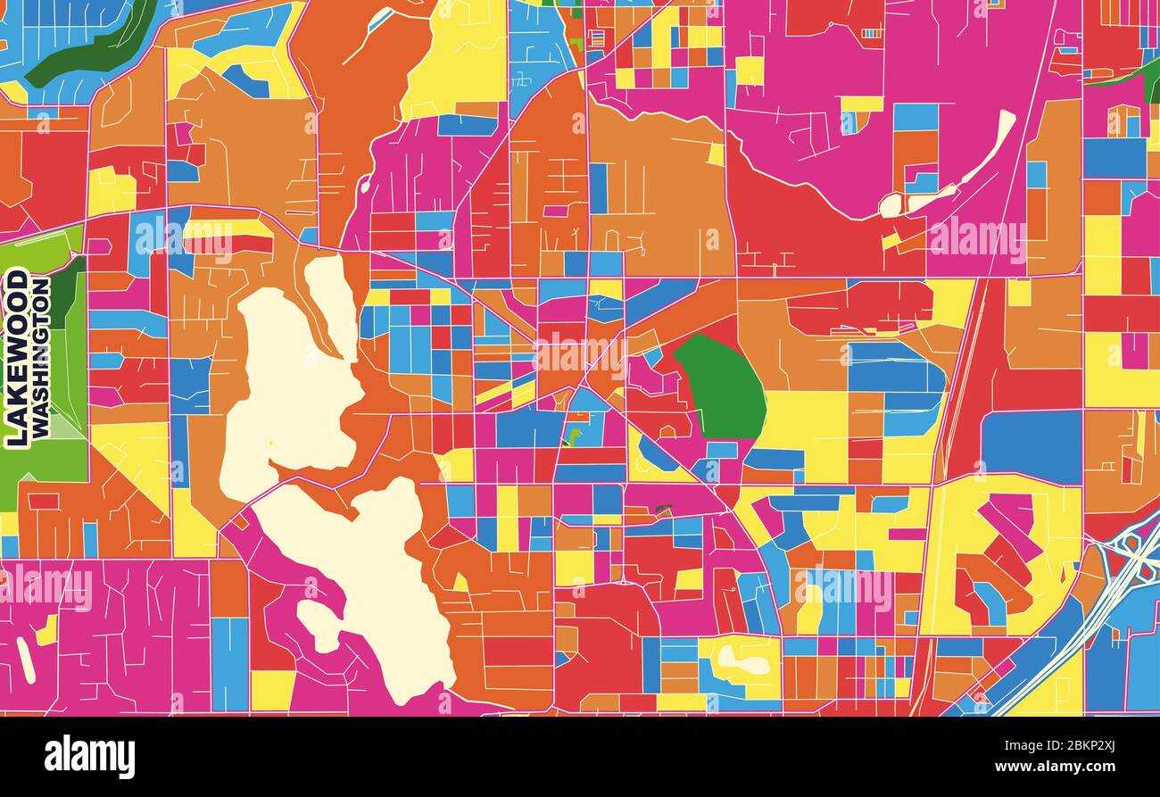 Colorful vector map of Lakewood, Washington, USA. Art Map template for ...