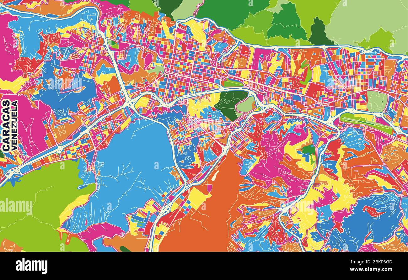 Colorful vector map of Caracas, Venezuela. Art Map template for ...