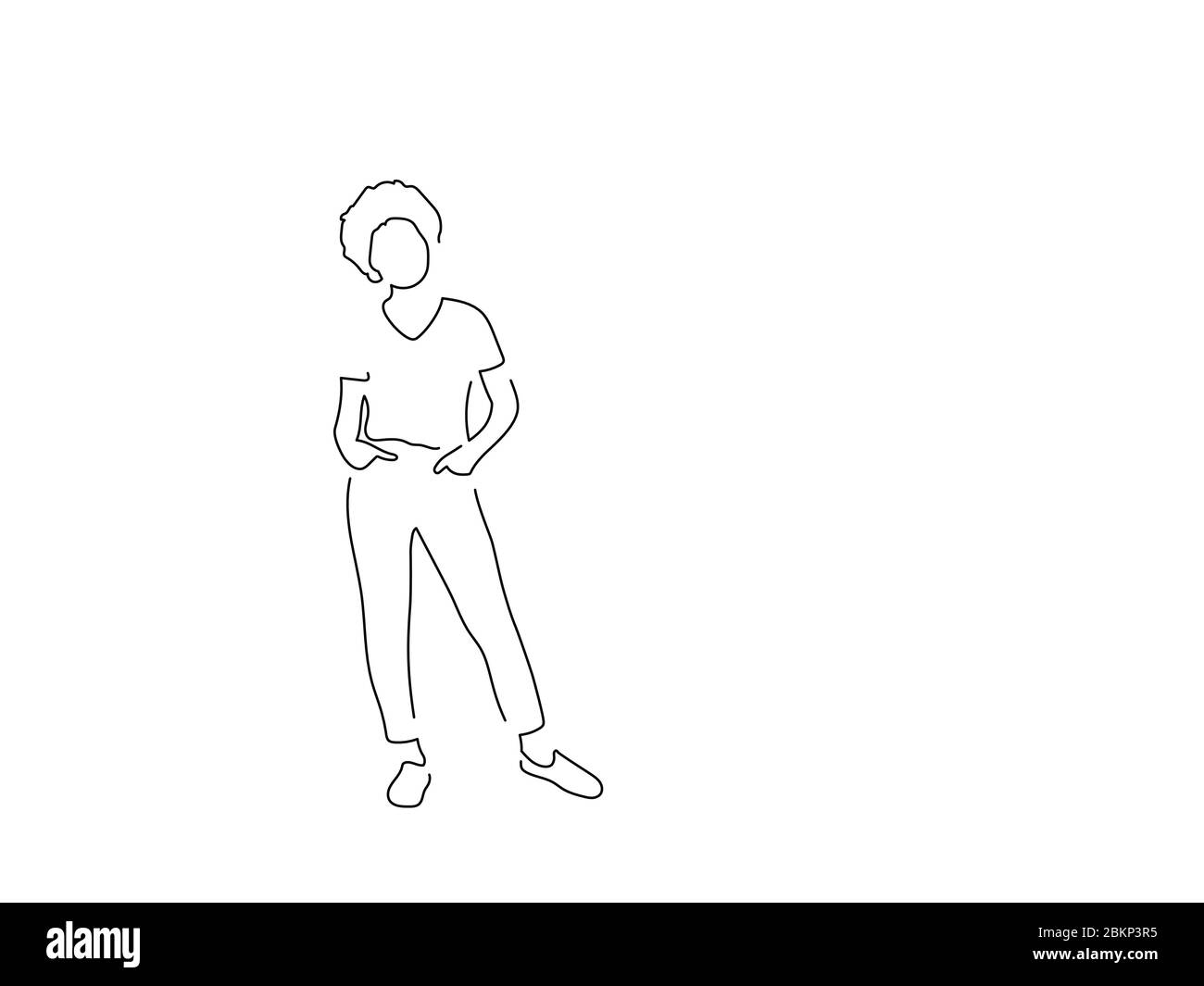 Full length people isolated line drawing, vector illustration design ...