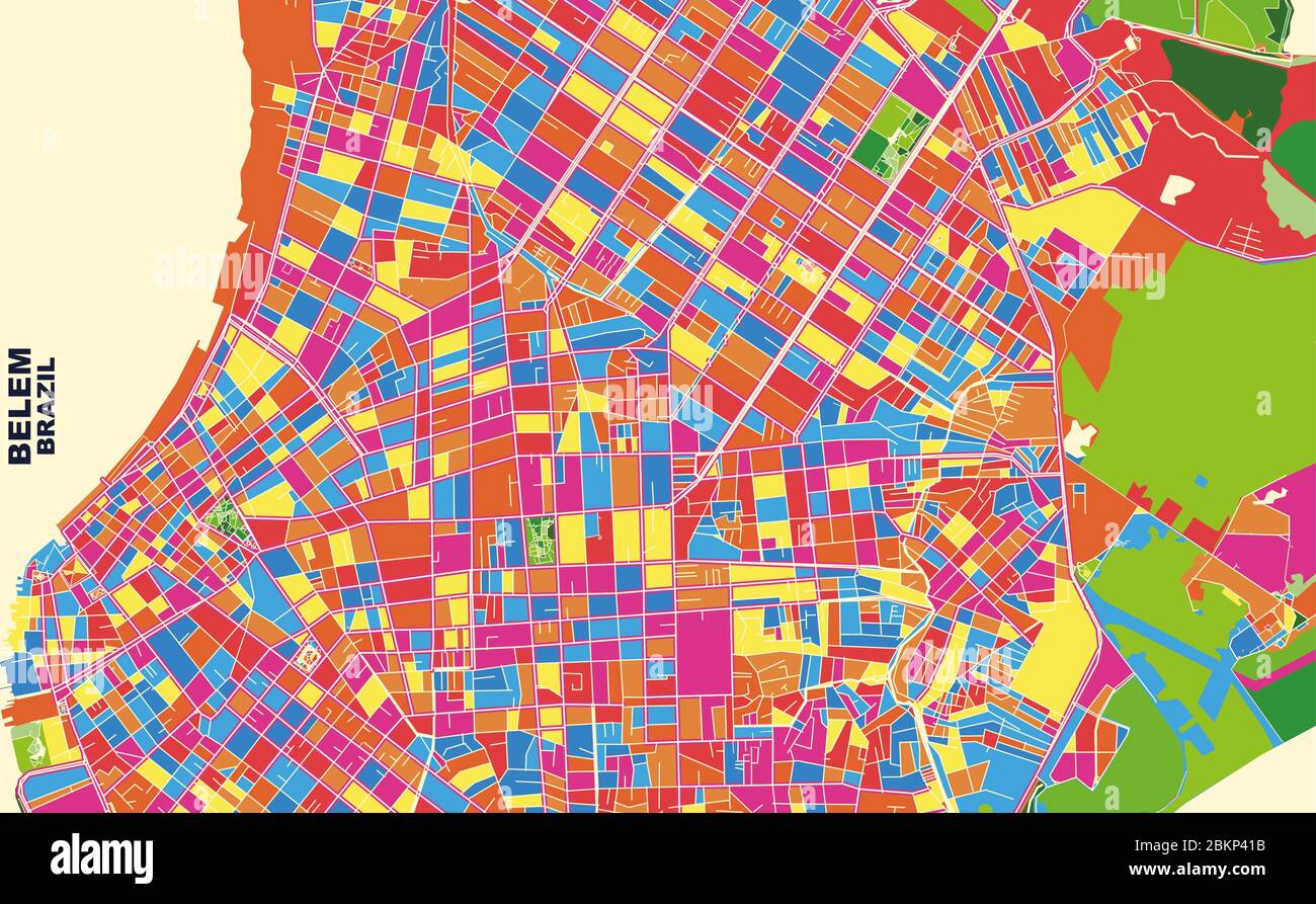 Colorful vector map of Belem, Brazil. Art Map template for selfprinting ...