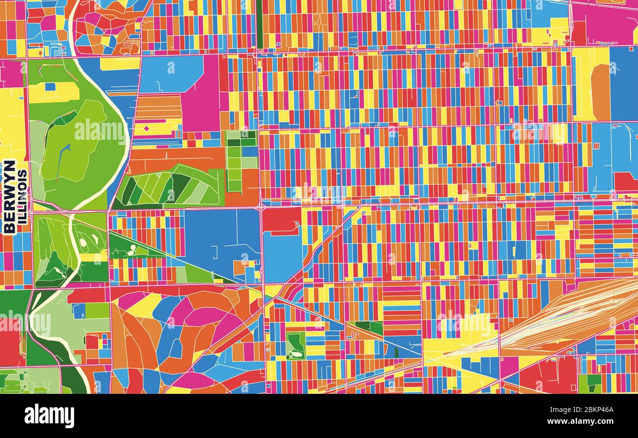 Colorful vector map of Berwyn, Illinois, USA. Art Map template for ...