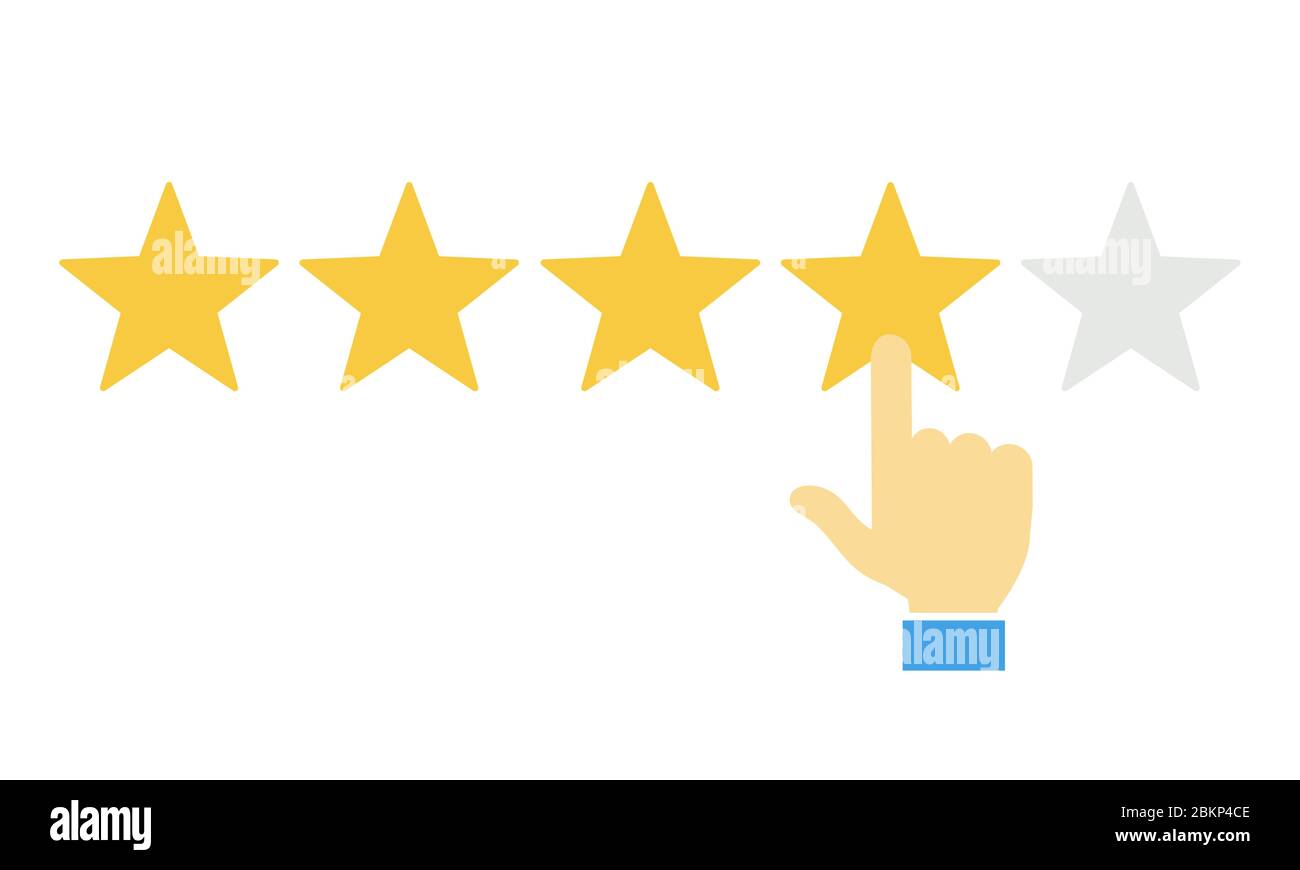 Hand and five stars customer rating. Business success five stars rating ...