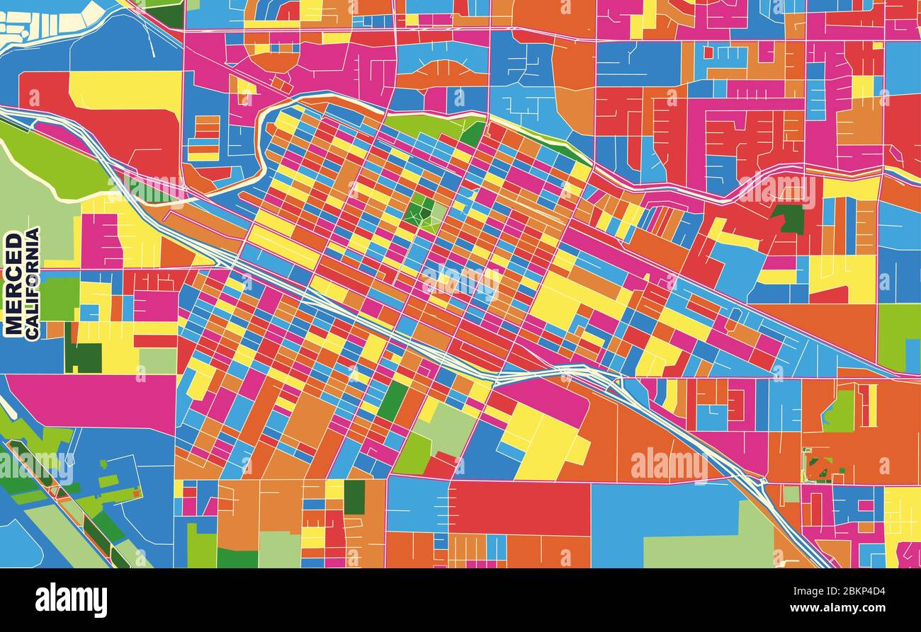 Colorful vector map of Merced, California, USA. Art Map template for ...