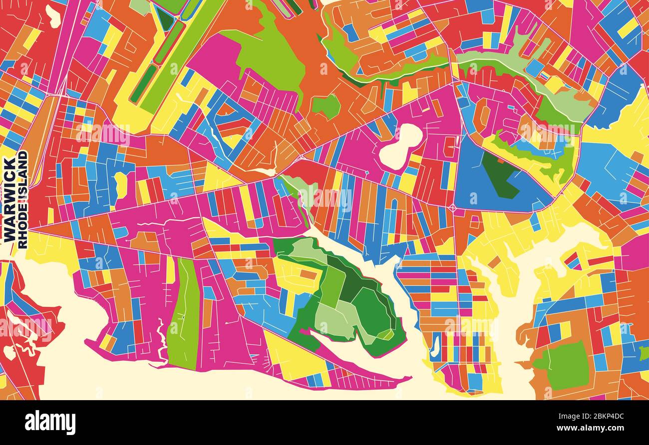 Colorful vector map of Warwick, Rhode Island, USA. Art Map template for ...