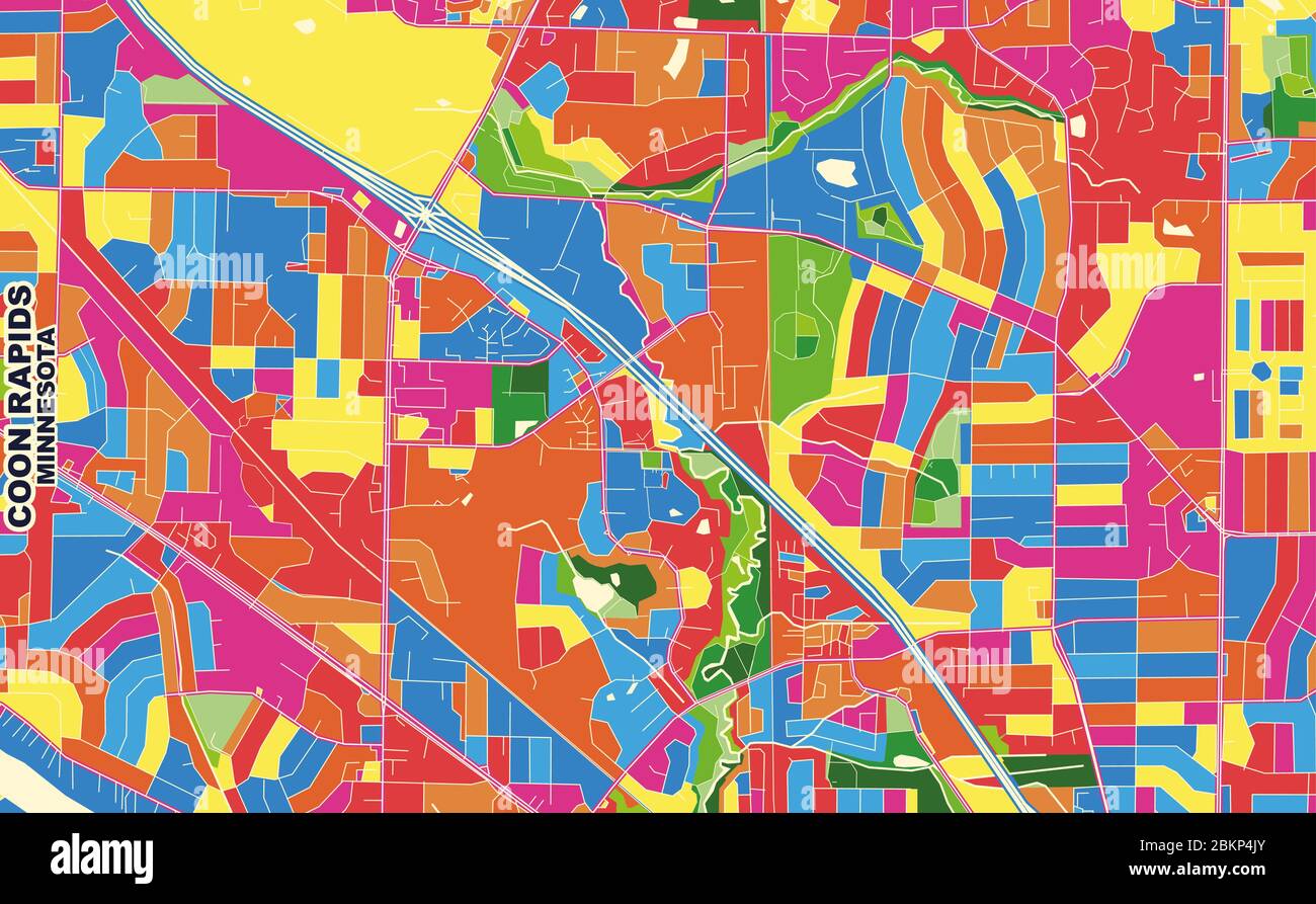 Colorful vector map of Coon Rapids, Minnesota, USA. Art Map template ...