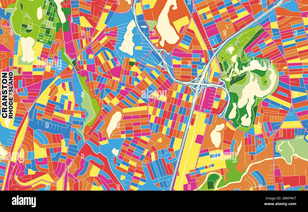 Colorful vector map of Cranston, Rhode Island, USA. Art Map template ...