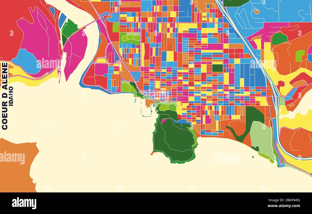 Colorful vector map of Coeur d Alene, Idaho, United States of America ...