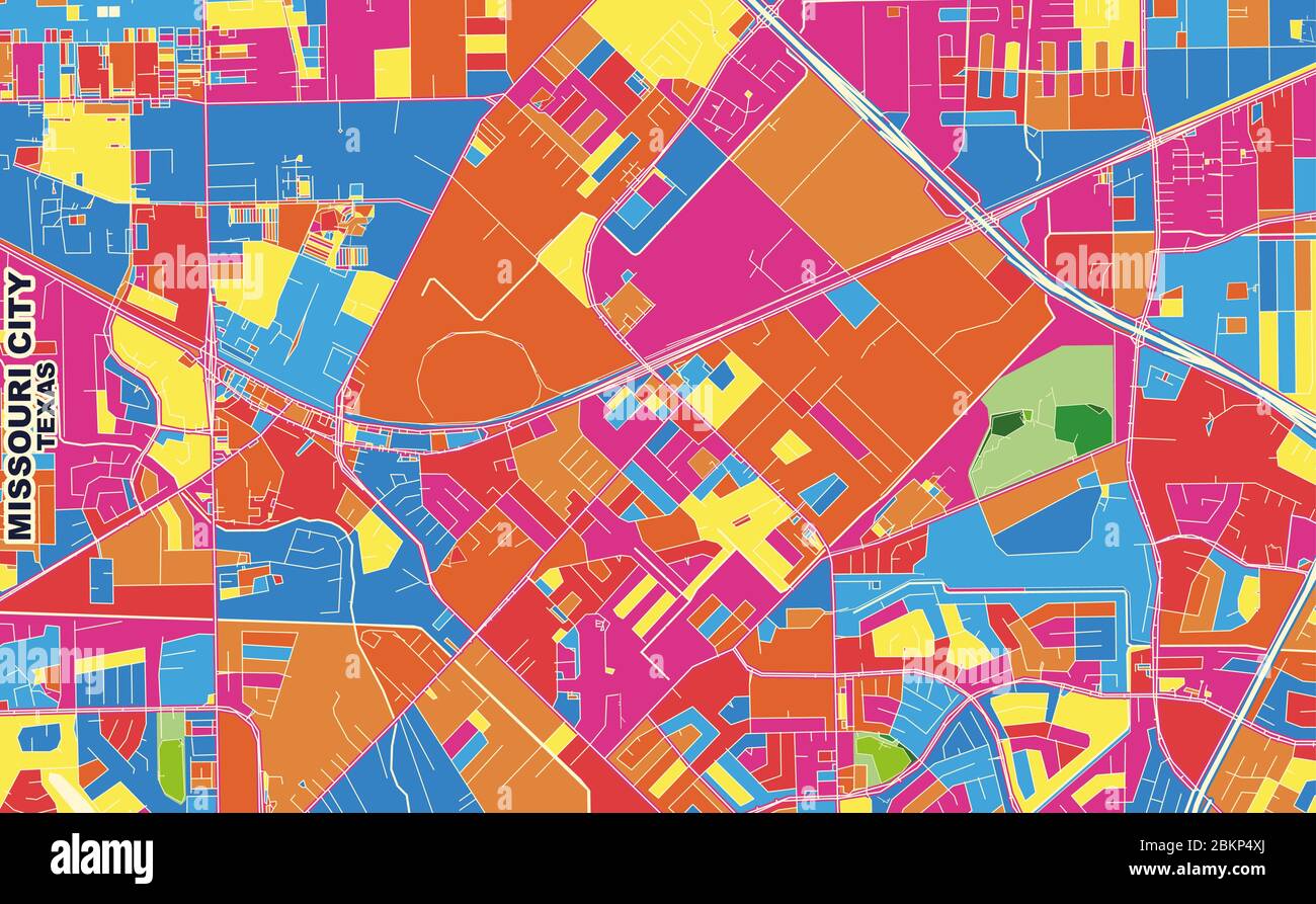Colorful vector map of Missouri City, Texas, USA. Art Map template for ...
