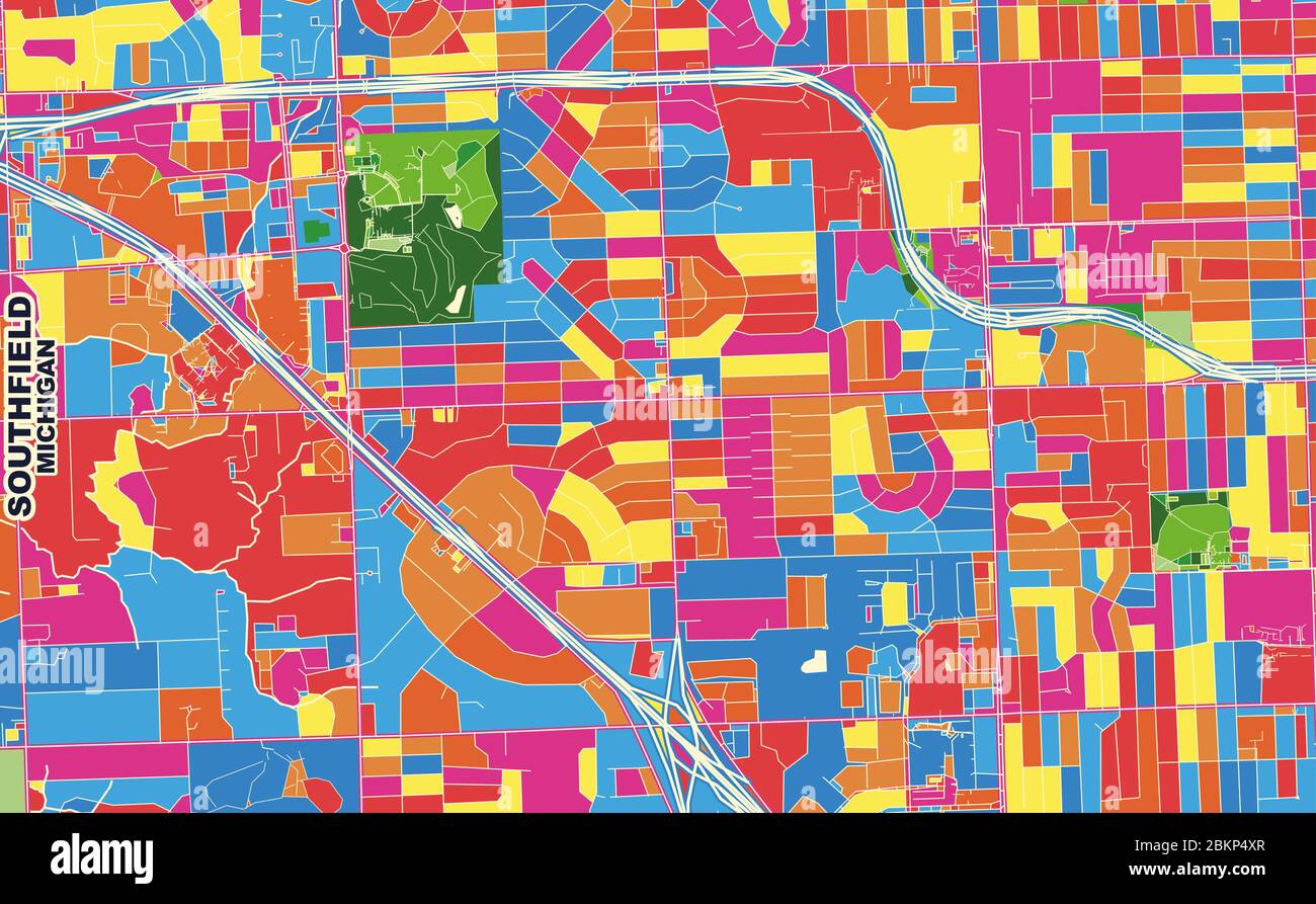 Colorful vector map of Southfield, Michigan, USA. Art Map template for ...
