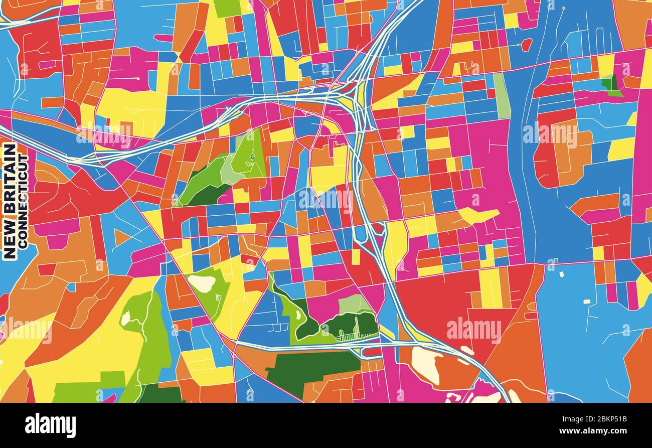 Colorful vector map of New Britain, Connecticut, USA. Art Map template ...