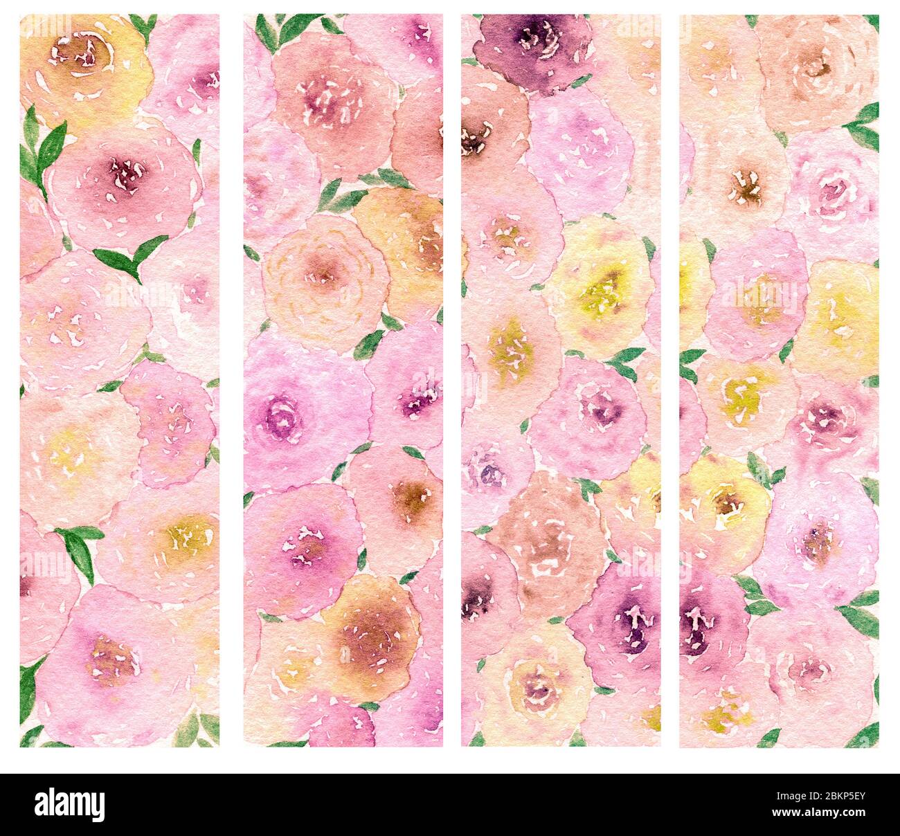 watercolor floral bookmark template, collage of roses flowers, vintage ...