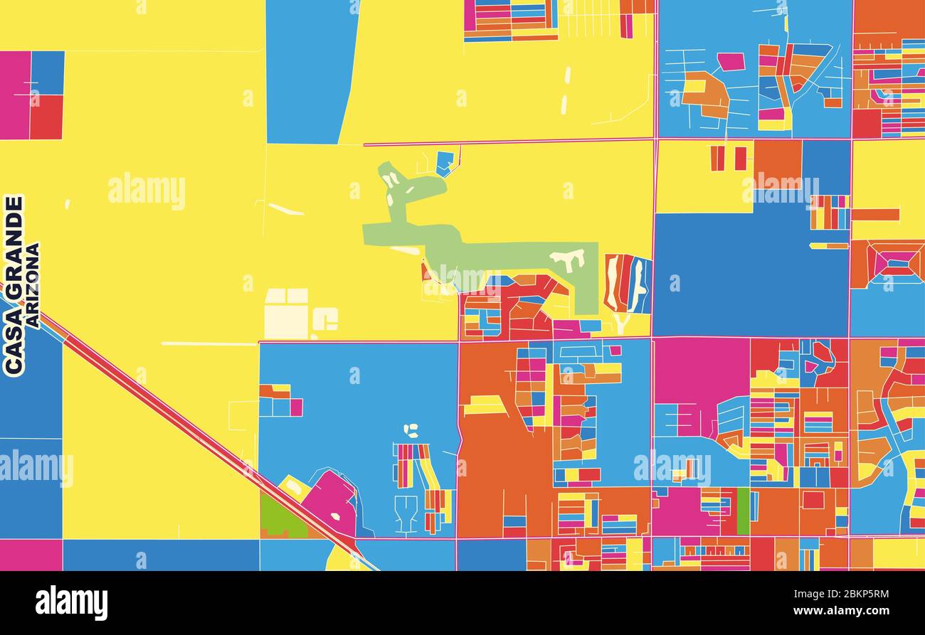 Colorful vector map of Casa Grande, Arizona, USA. Art Map template for ...