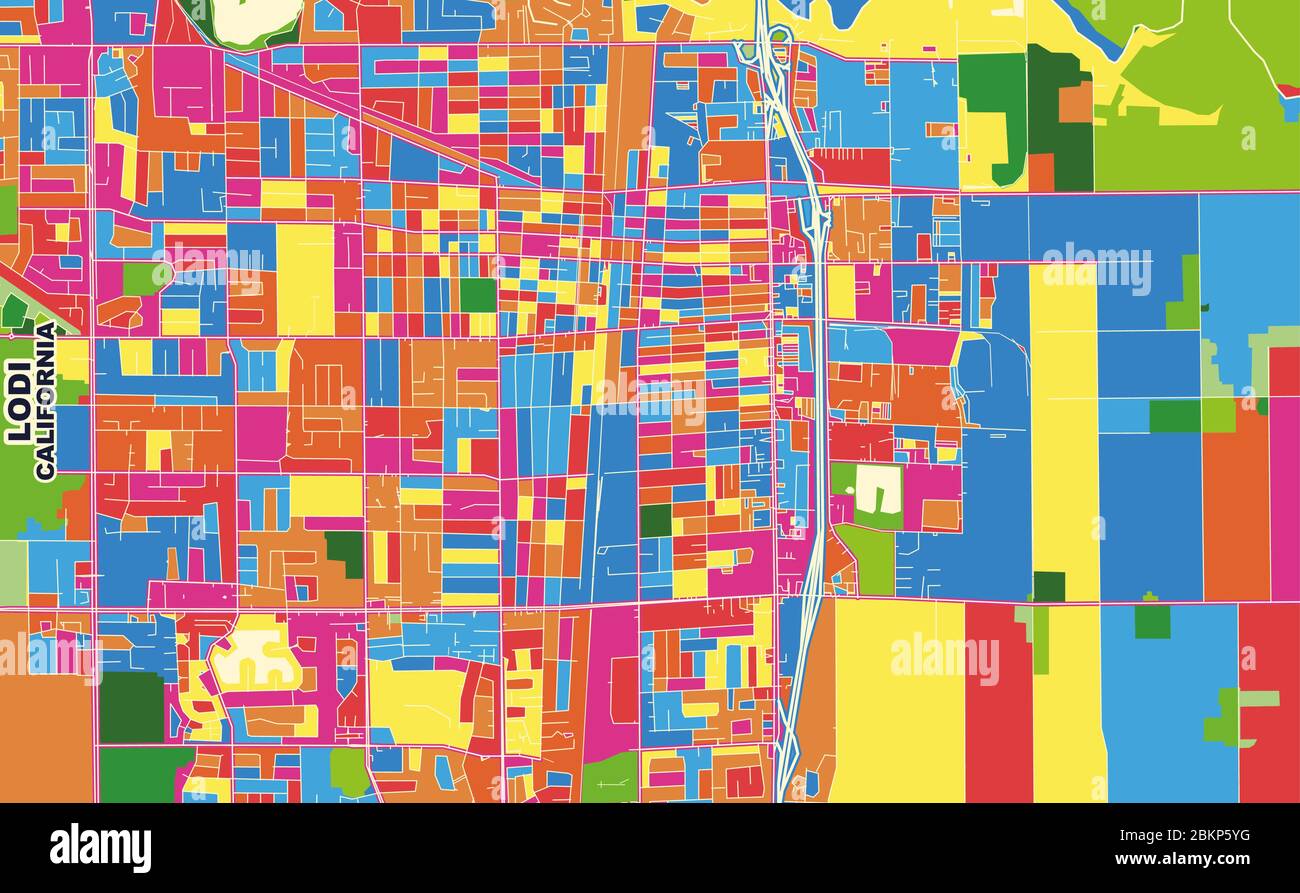 Colorful vector map of Lodi, California, USA. Art Map template for ...