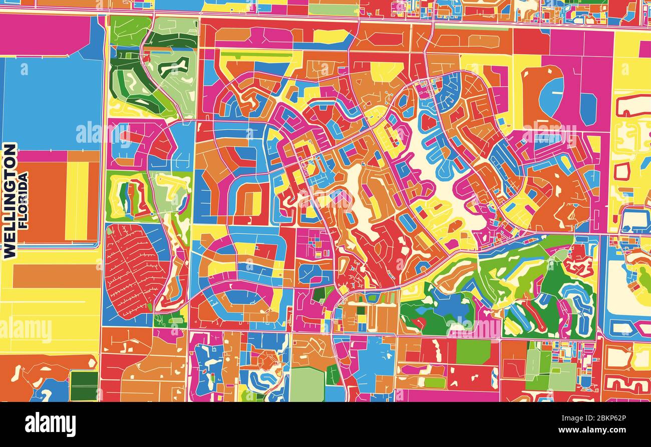 Colorful vector map of Wellington, Florida, USA. Art Map template for ...