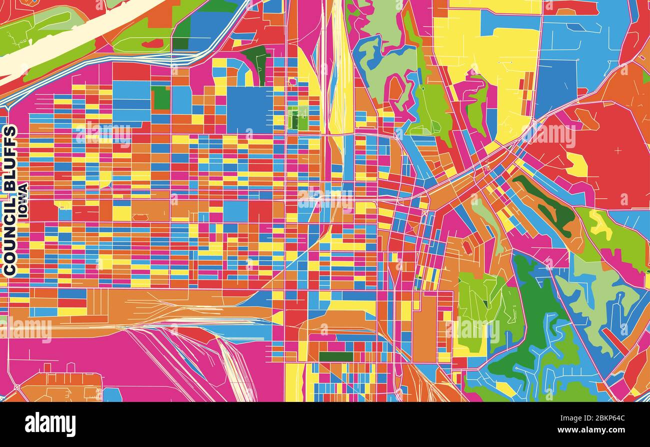 Colorful vector map of Council Bluffs, Iowa, USA. Art Map template for ...