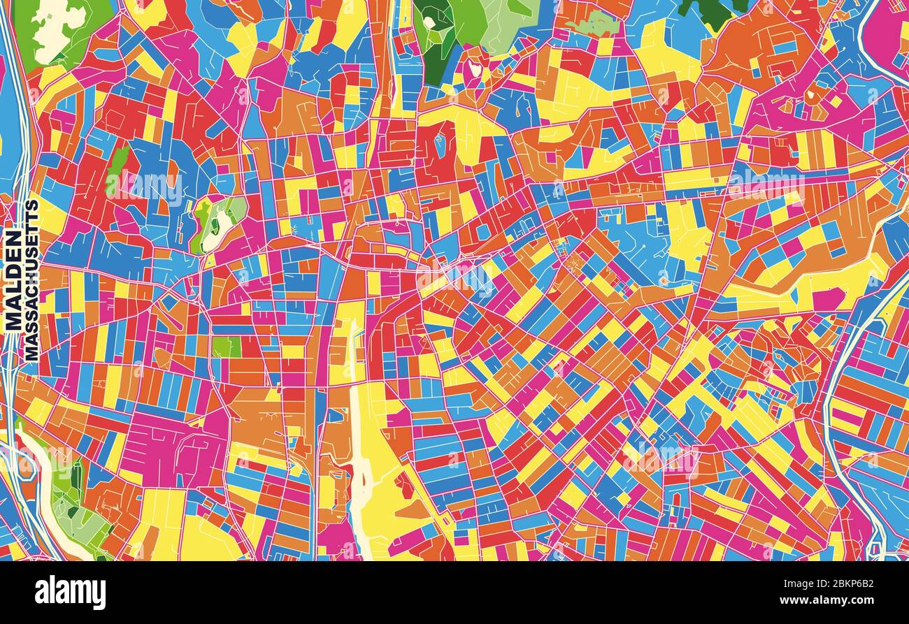 Colorful vector map of Malden, Massachusetts, USA. Art Map template for ...